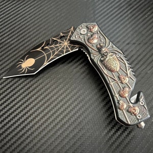 8.5” Black Spider Tactical Spring Assisted Open Blade Folding Pocket ...