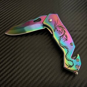 6” Rainbow Dragon Mini Cute Knife Spring Assisted Open Blade Folding ...