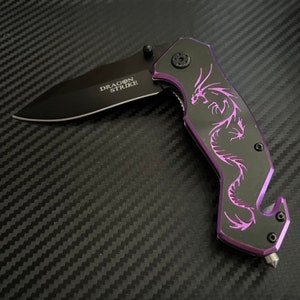 8” Purple Dragon Mini Cute Knife Spring Assisted Open Blade Folding ...