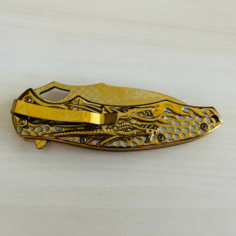 8.5 Luxury Gold Dragon Karambit Tactical Spring Assisted - Etsy