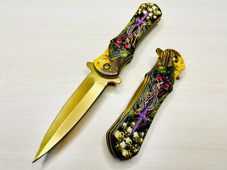 8 Rainbow Skull Devil Cute Cross Knife Tactical Spring - Etsy