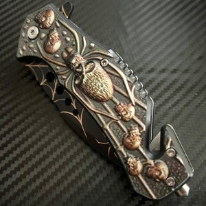 8.5” Black Spider Tactical Spring Assisted Open Blade Folding Pocket ...