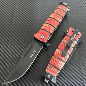 8.25” NAVY Military Tactical Spring Assisted Open Blade Folding Pocket ...