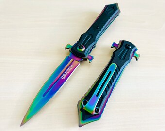 8.5 Black Military Tactical Cool Knife Spring Assisted Open Blade ...