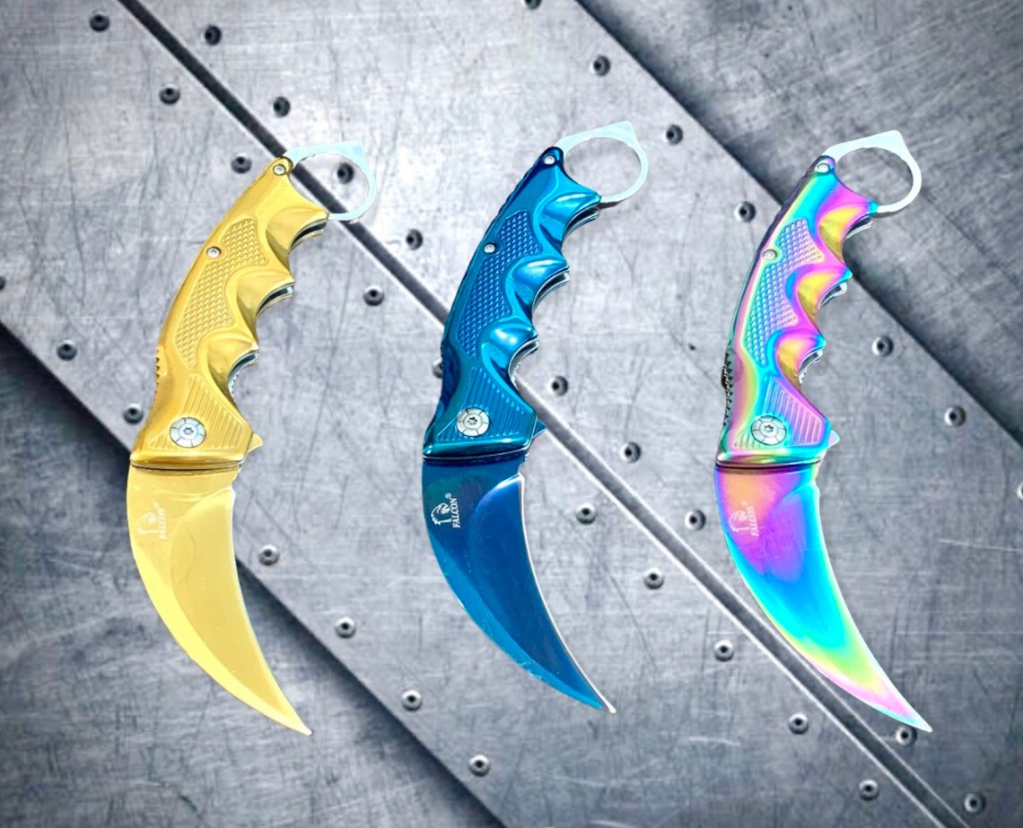 Collectible Blue Karambit Spring Assisted Open Blade Folding Pocket ...