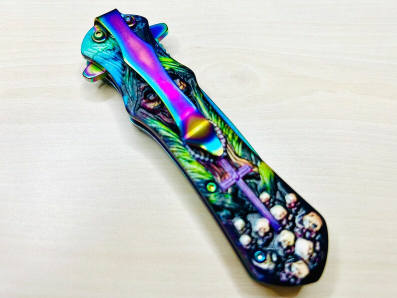 8 Rainbow Skull Devil Cute Cross Knife Tactical Spring - Etsy