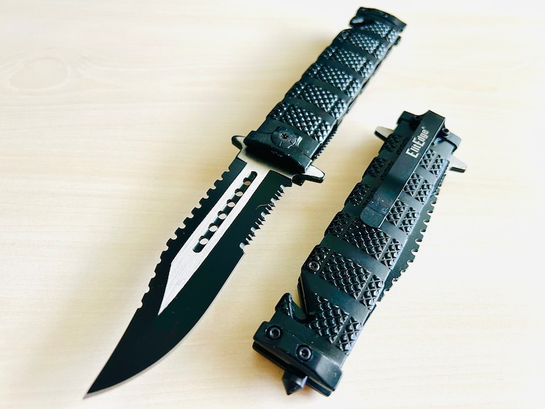 8.5” Black Military Tactical Cool Knife Spring Assisted Open Blade ...