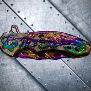 Collectible Dragon Knife Color Coated Sculpture 8” Tactical Spring ...