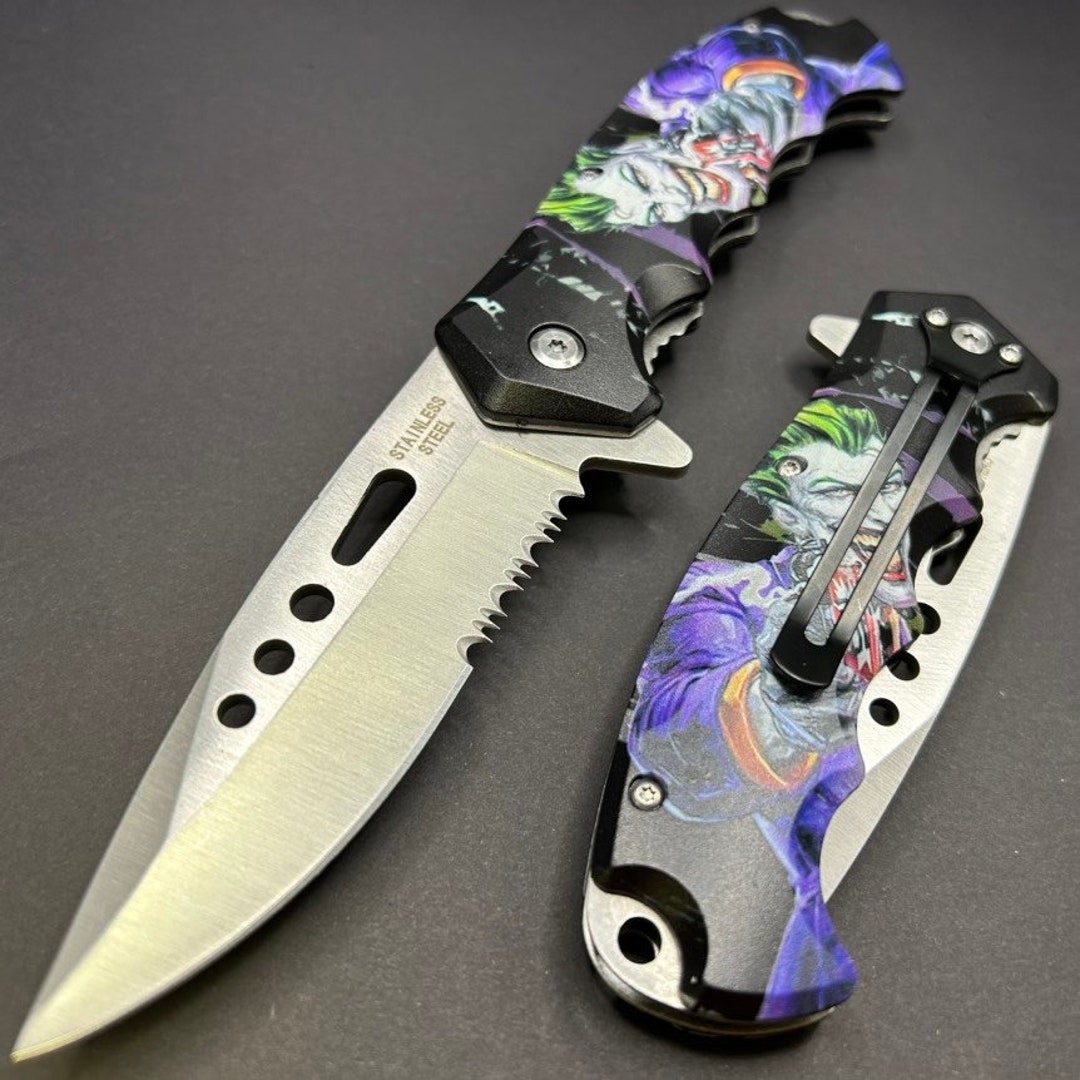8.5 Purple Joker Knife Spring Assisted Folding Pocket Knife With Pocket ...