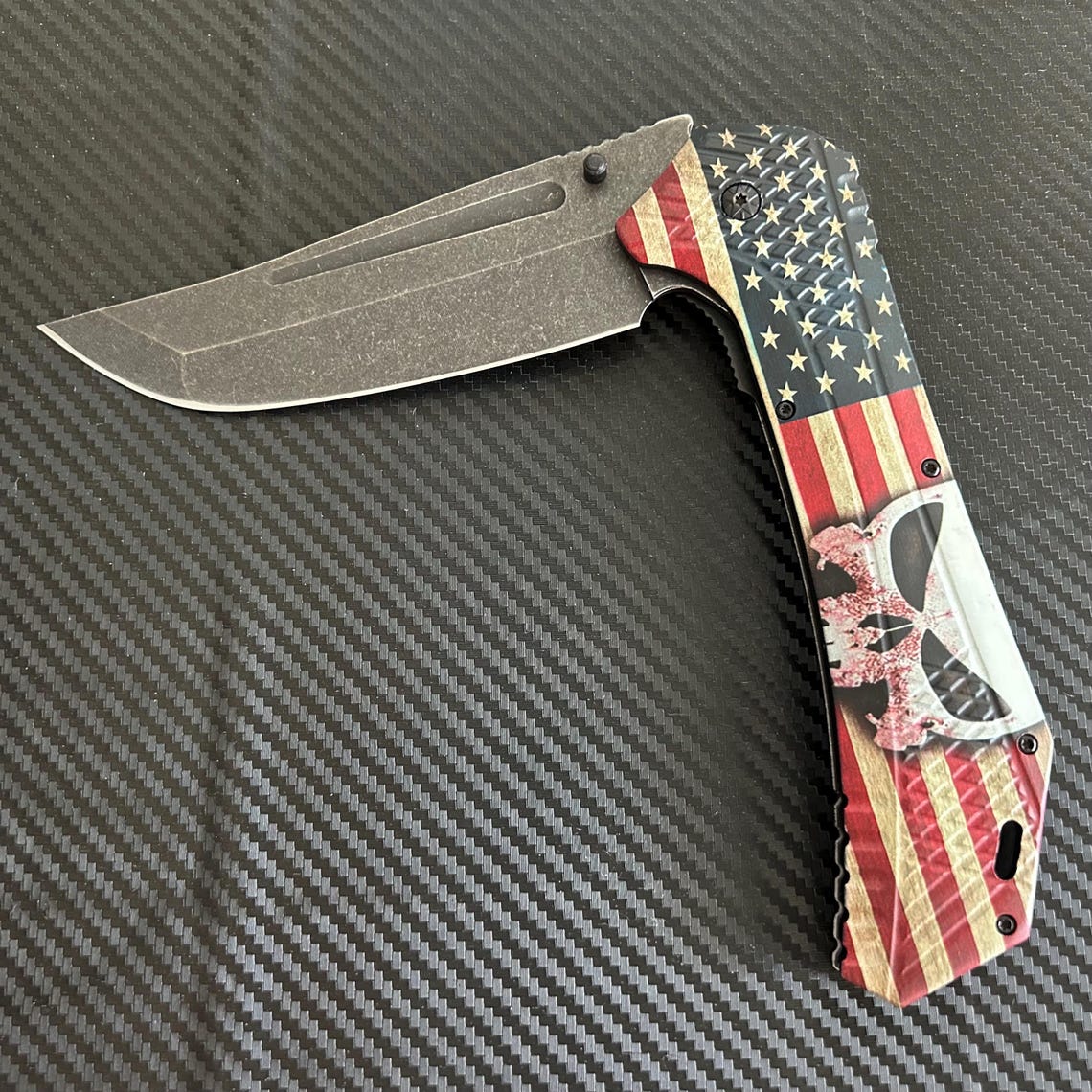 12.25” Giant USA Flag Knife Tactical Spring Assisted Open Blade Folding ...
