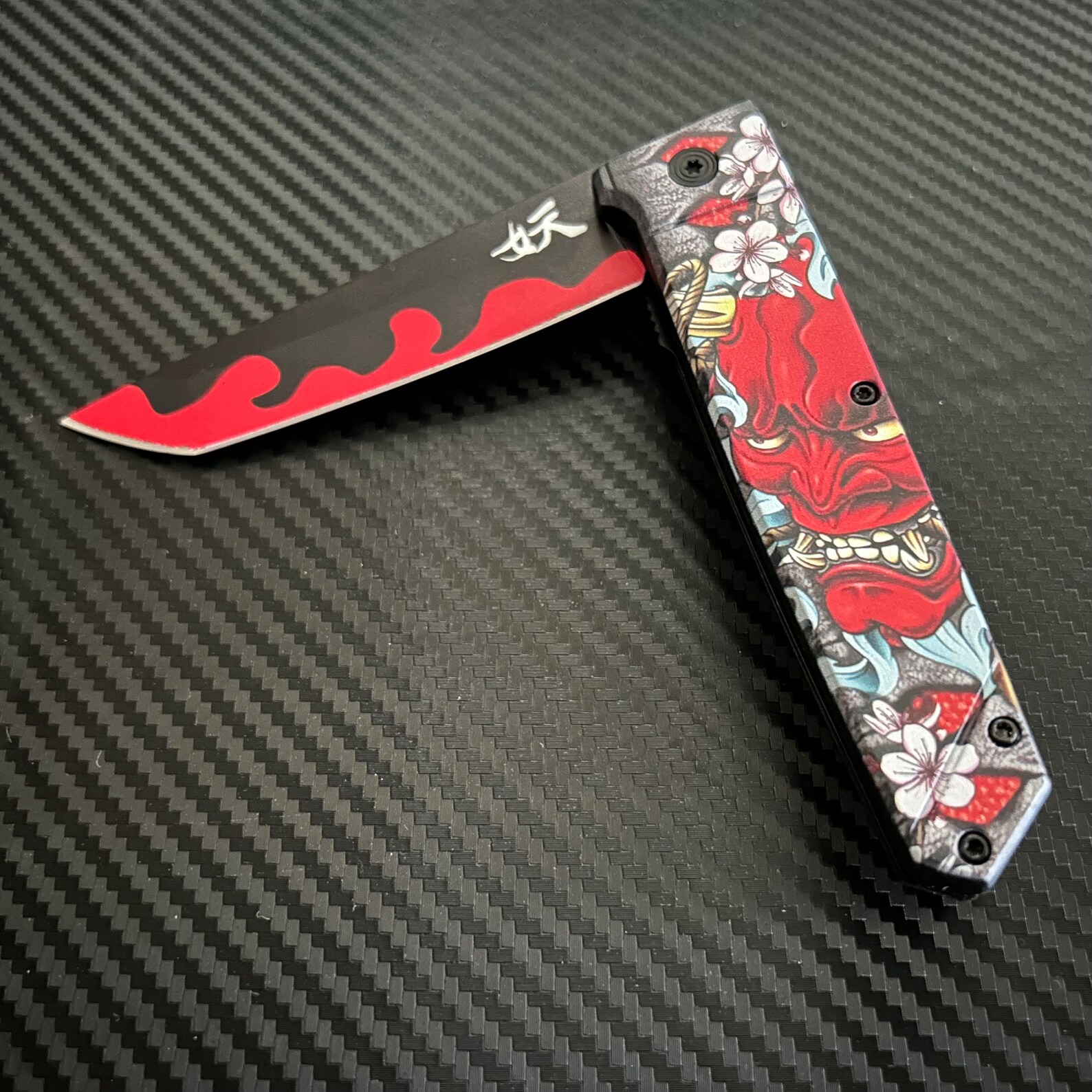 9” Cute Red Monster Mini Katana Spring Assisted Open Blade Folding ...