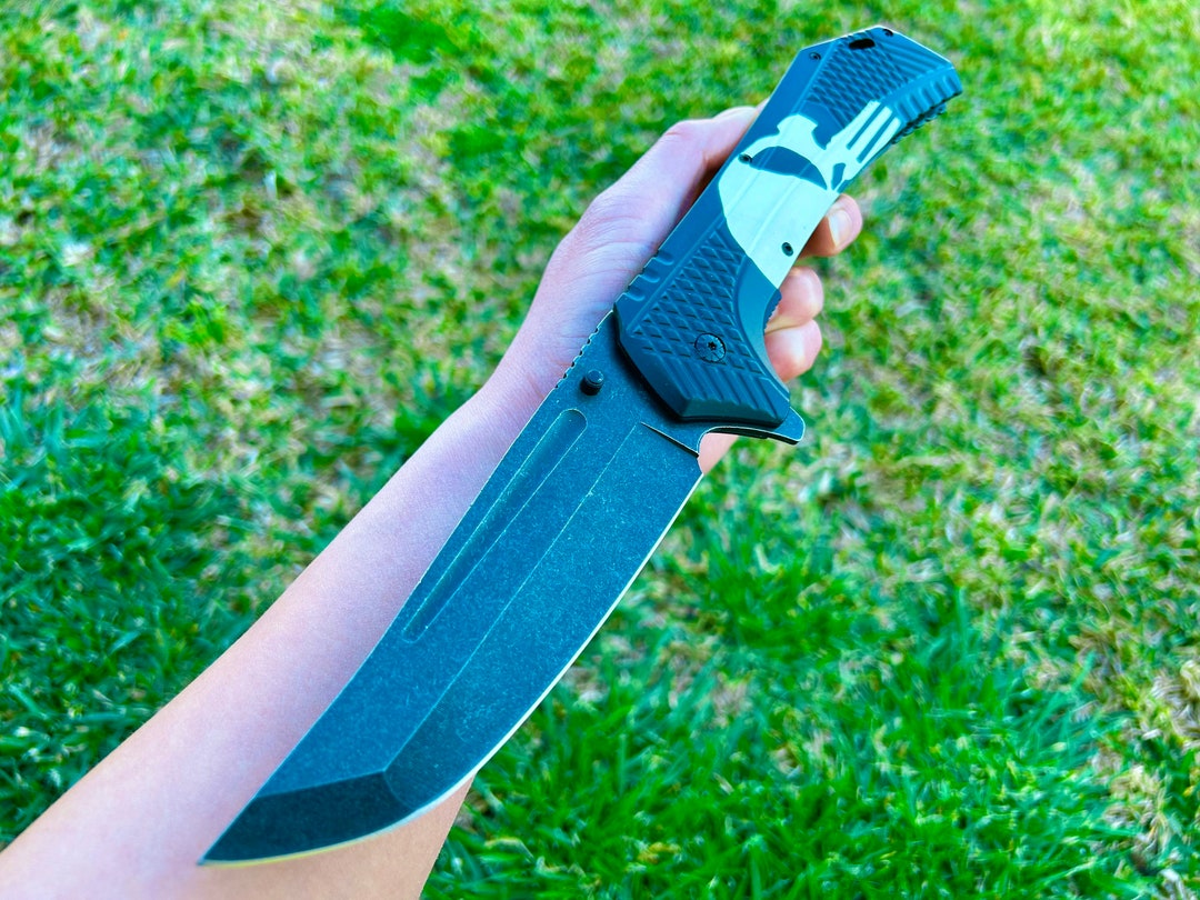 12.25” Giant Skull Knife Tactical Spring Assisted Open Blade Folding ...