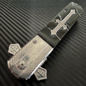 9” Black Cross Cute Knife Spring Assisted Open Blade Folding Pocket ...