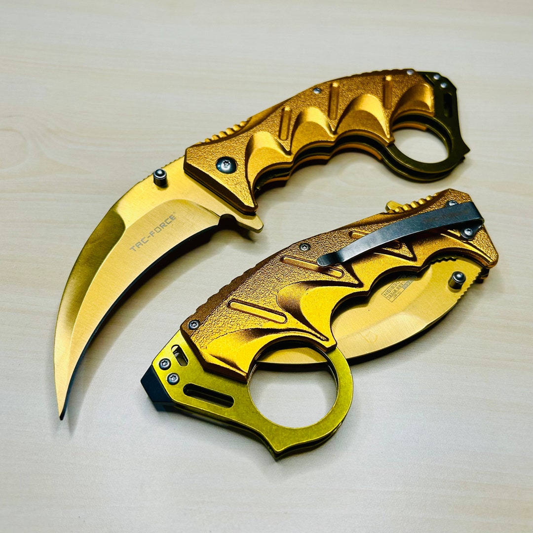 Gold CSGO Cute Knife 8” Karambit Tactical Spring Assisted Folding ...