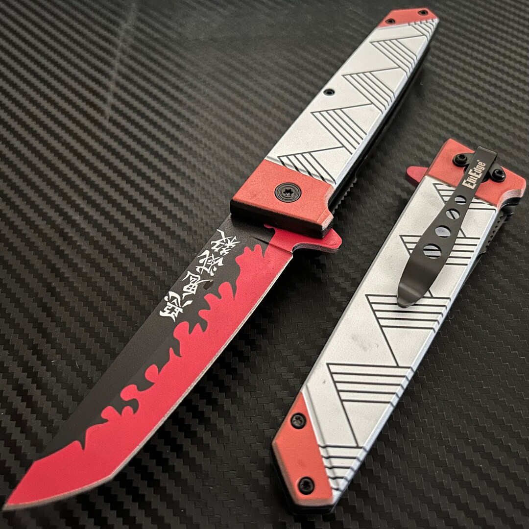 9” Cute Orange Mini Katana Spring Assisted Open Blade Folding Pocket ...