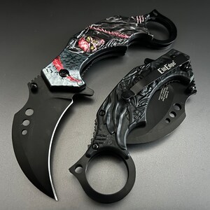 7” Red Skull Grim Reaper Tactical Claw Karambit Assisted Open Folding ...