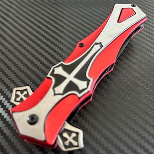 9” Pearl Cross Cute Knife Spring Assisted Open Blade Folding Pocket ...