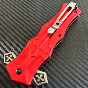 9” Pearl Cross Cute Knife Spring Assisted Open Blade Folding Pocket ...