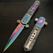 Rainbow Cross 9 Cool Knife Pocket Knife. Spring Assisted Open Folding ...