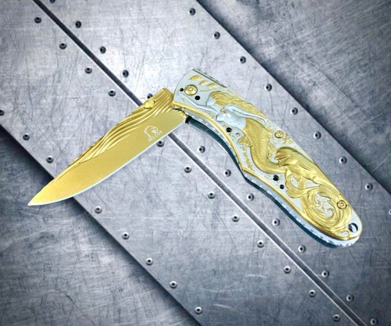 Mermaid Knife With Dolphin and Waves 3D Carve. Gold Color - Etsy