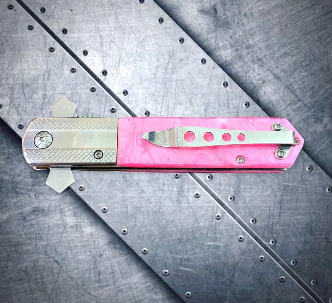 Collectible Pink Cross 9” Cute Pocket Knife. Spring Assisted Open ...