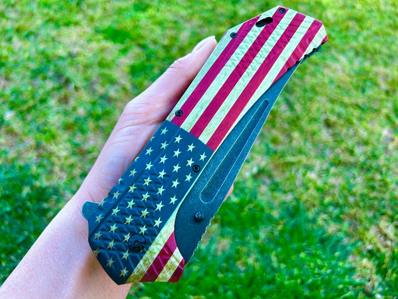 12.25 Giant USA Flag Knife Tactical Spring Assisted Open - Etsy