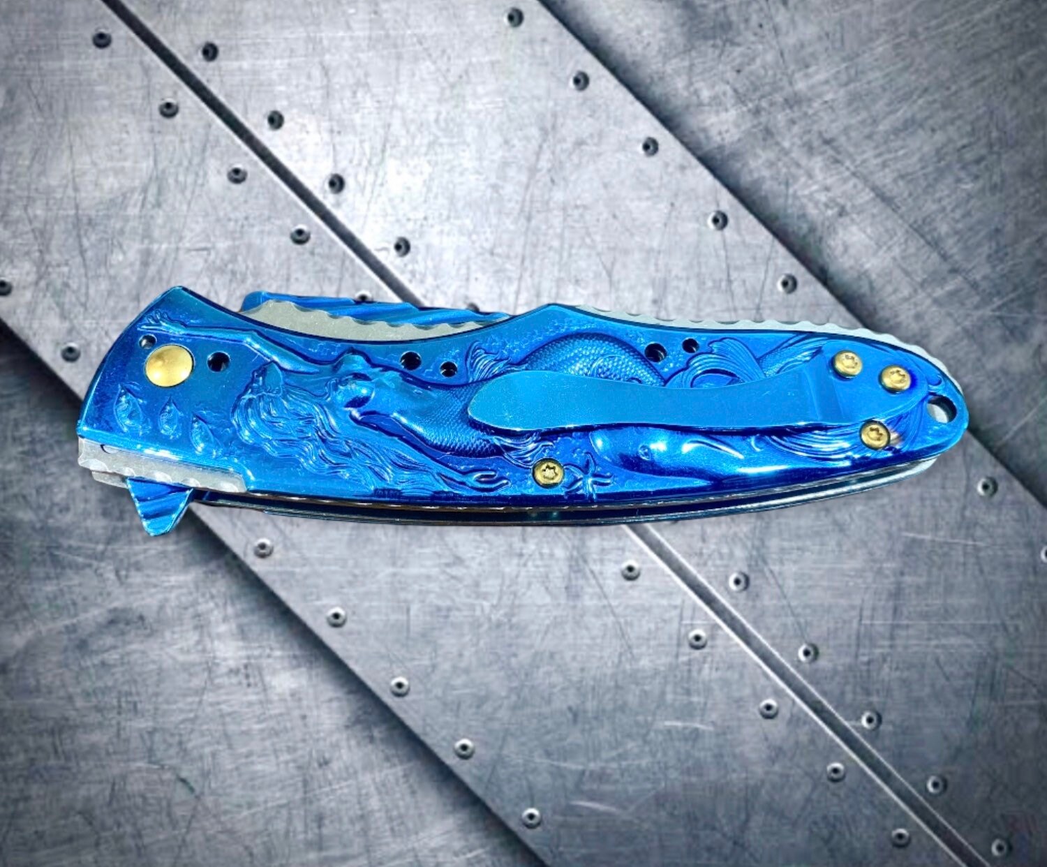 Mermaid Knife With Dolphin and Waves 3D Carve. Blue Color - Etsy