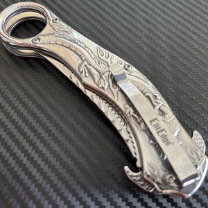 9” Silver Dragon Cute Karambit Spring Assisted Open Folding Pocket ...