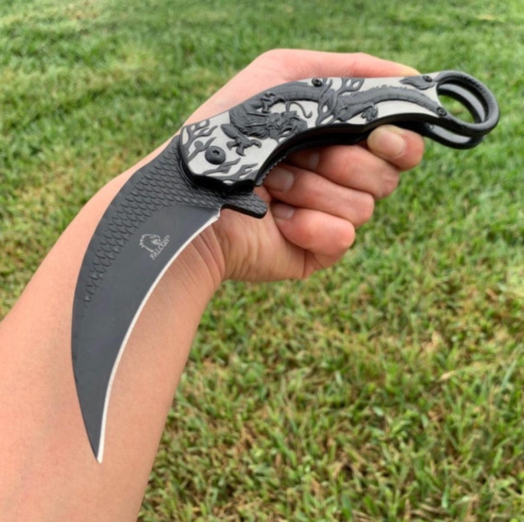 9 Black Dragon Cute Karambit Spring Assisted Open Folding Pocket Knife ...