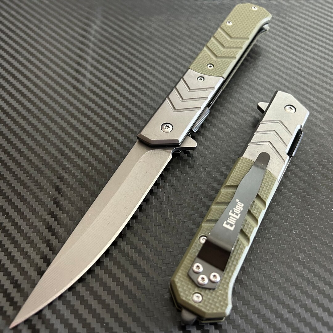 9” Military Collection G10 Green Handle Spring Assisted Folding Pocket ...