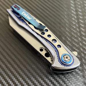 8” Blue Titanium Color Coated Spring Assisted Open Folding Pocket Knife ...
