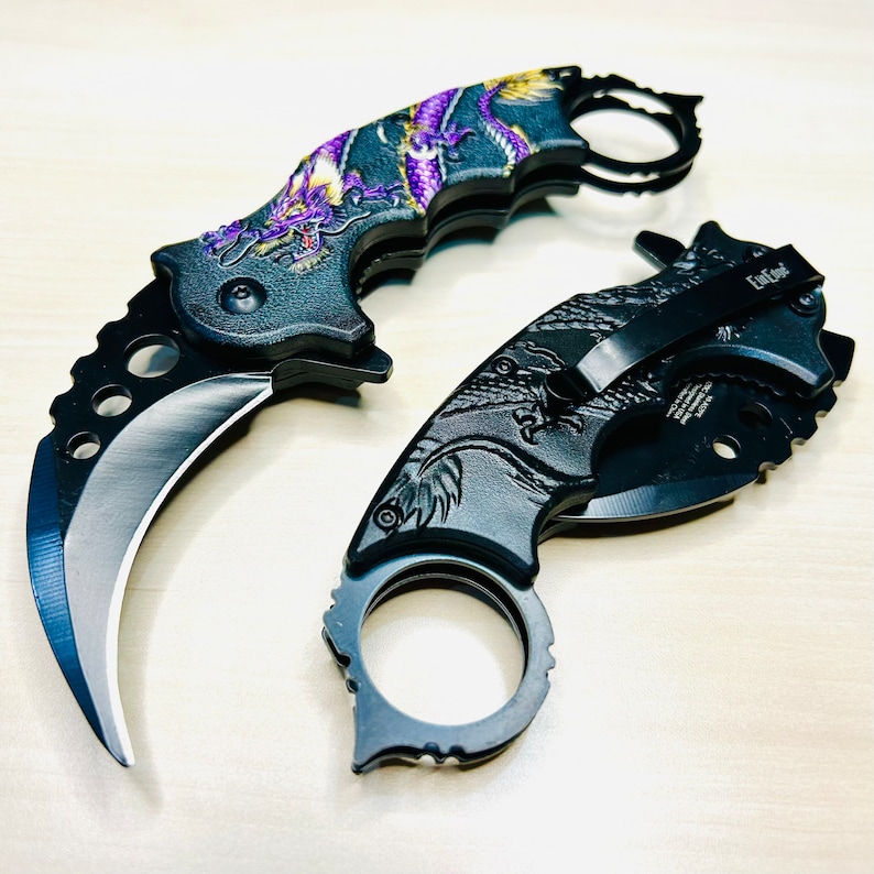 7” Purple Dragon Karambit Knife Spring Assisted Open Blade Folding ...