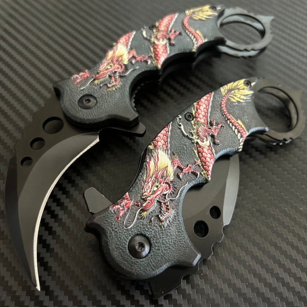 7” Red Dragon Karambit Knife Spring Assisted Open Blade Folding Pocket ...