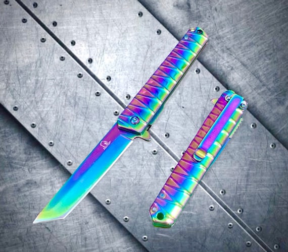 Collectible Rainbow Mini Folding Katana Spring Assisted Open - Etsy