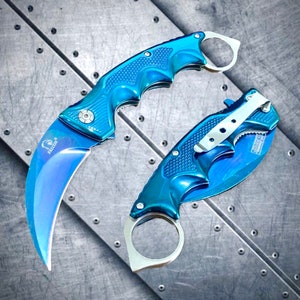 Collectible Blue Karambit Spring Assisted Open Blade Folding Pocket ...
