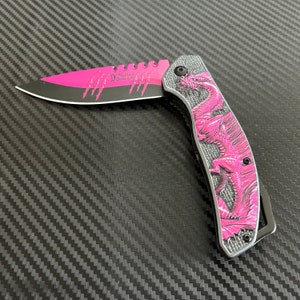 8.75” Dragon Engraved Pink Cool Knife Tactical Spring Assisted Folding ...