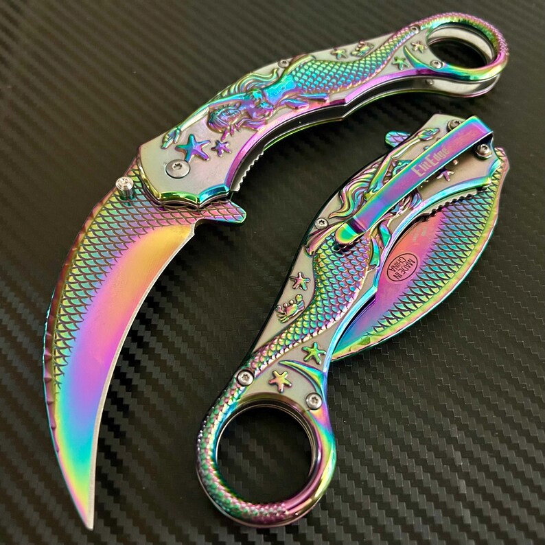 8.75” Cute Rainbow Mermaid Knife Assisted Folding Pocket Knife With ...