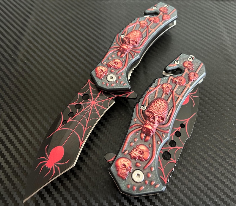 8.5” Red Spider Tactical Spring Assisted Open Blade Folding Pocket ...