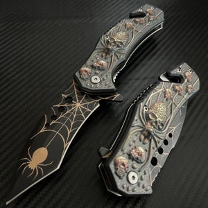 8.5” Black Spider Tactical Spring Assisted Open Blade Folding Pocket ...