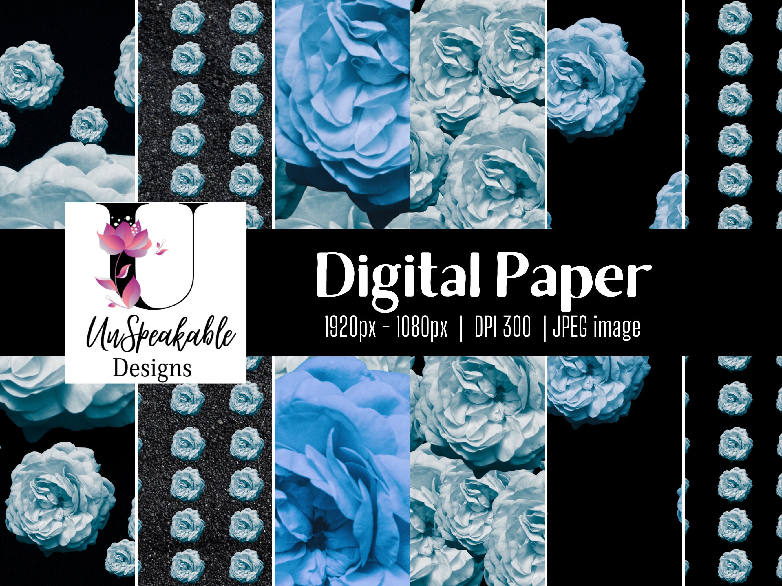 Blue Flowers Patterns, Blue Flower Digital Paper Pack, Seamless ...