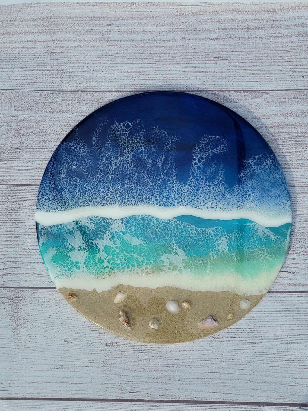 Resin Round Ocean Beach Themed Wall Art With Seashell and Whales - Etsy