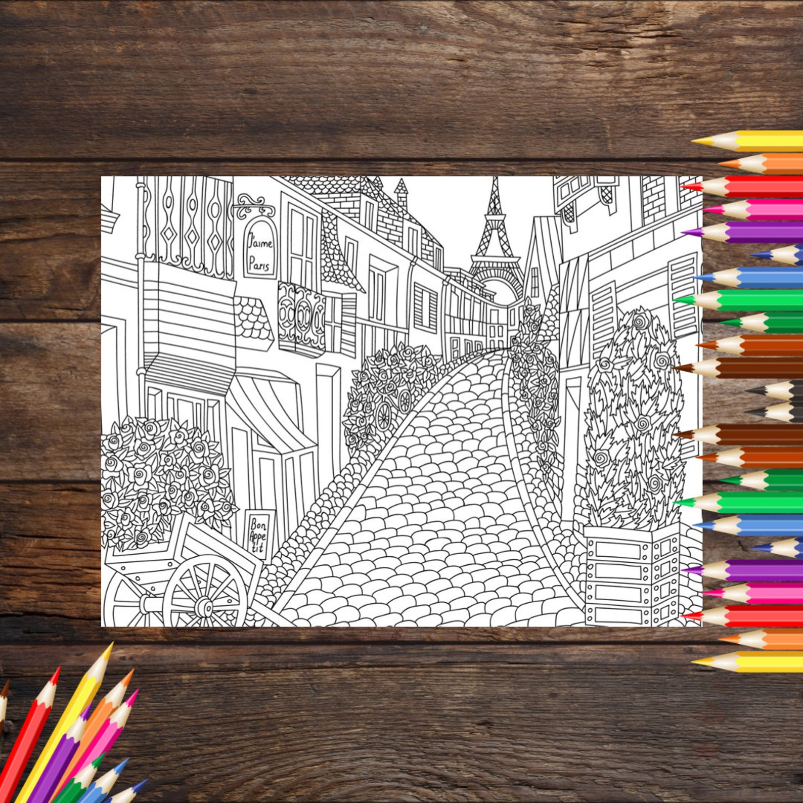 Paris Coloring Page, France Colouring Page, Printable Adult Coloring ...