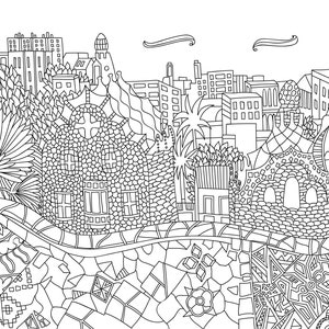 Barcelona Printable Coloring Page, Spain Travel Colouring Sheet, Adult ...