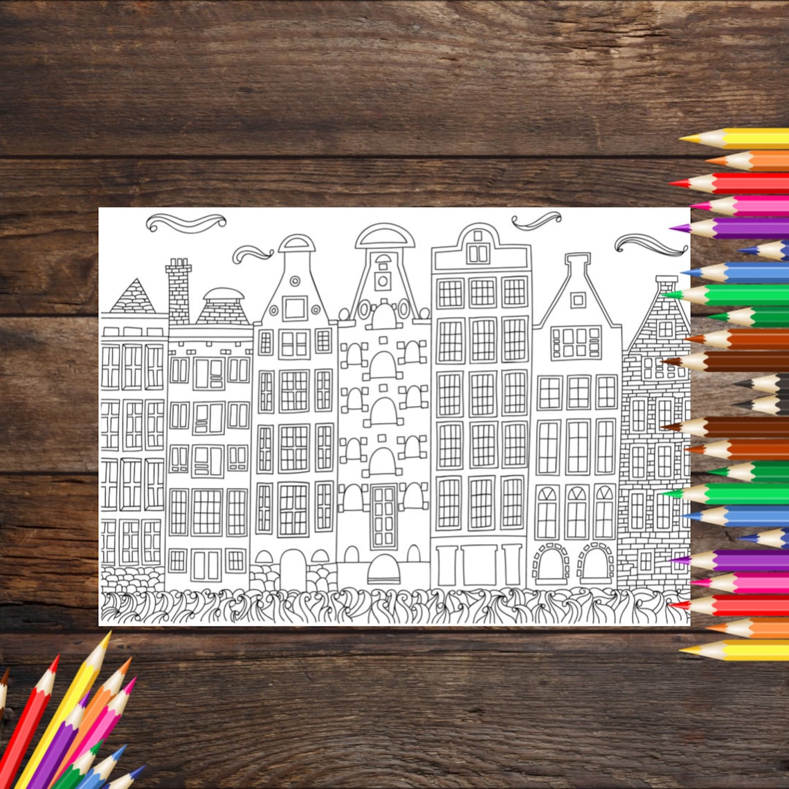 Amsterdam Netherlands Printable Coloring Page, Travel Colouring Sheet ...