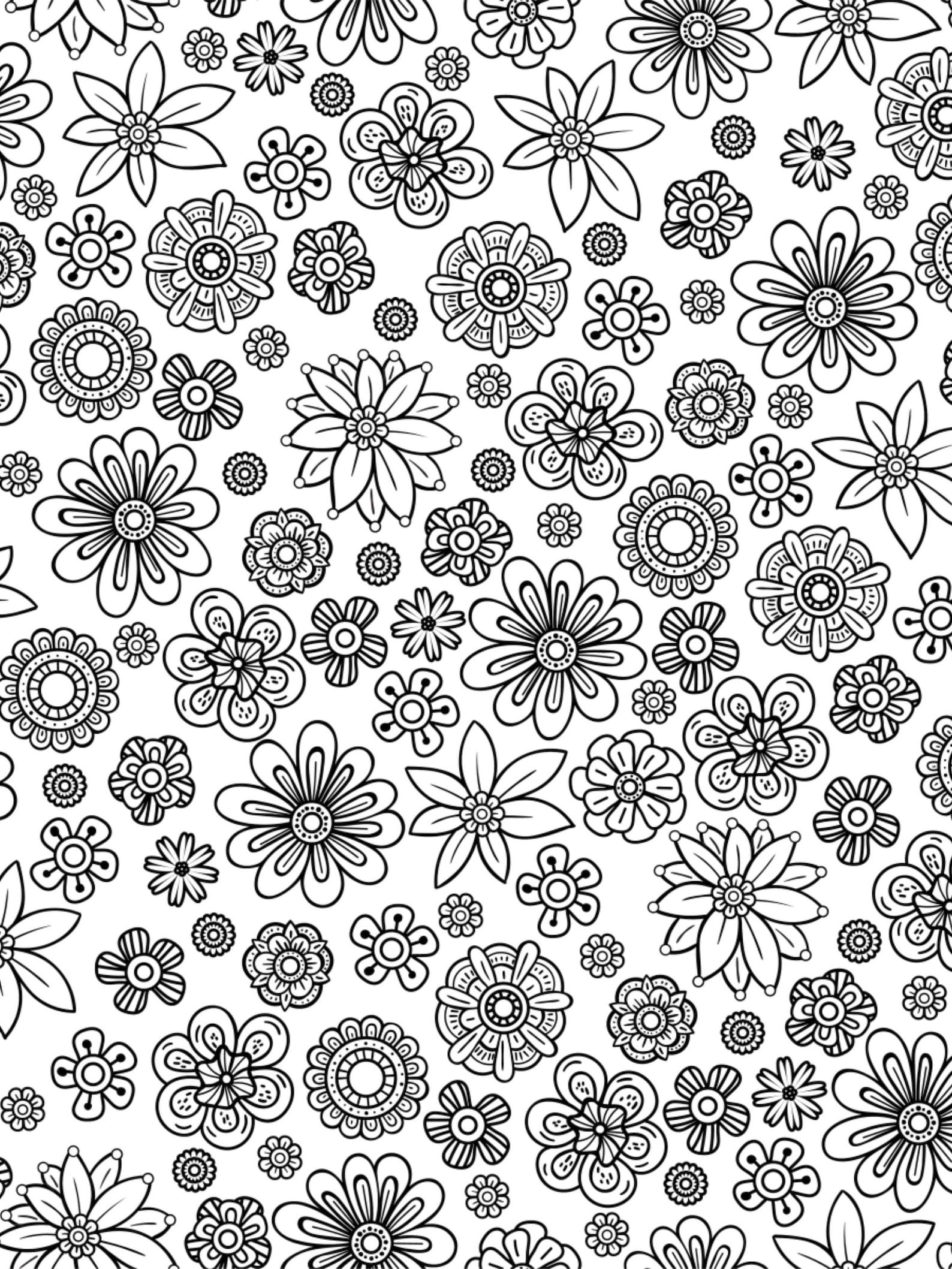 Floral Coloring Page, Nature Coloring Book Page, Printable Adult ...