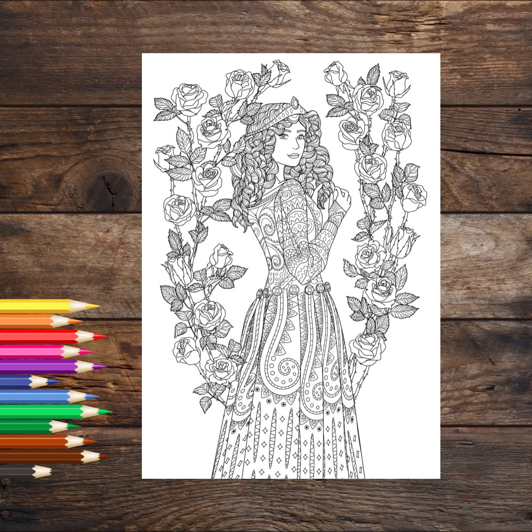 Princess Coloring Page, Fairy Tale Coloring Sheet, Downloadable ...