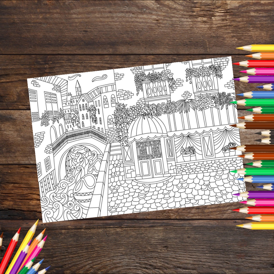 Venice Italy Coloring Page, Printable Adult Coloring Page, Downloadable ...