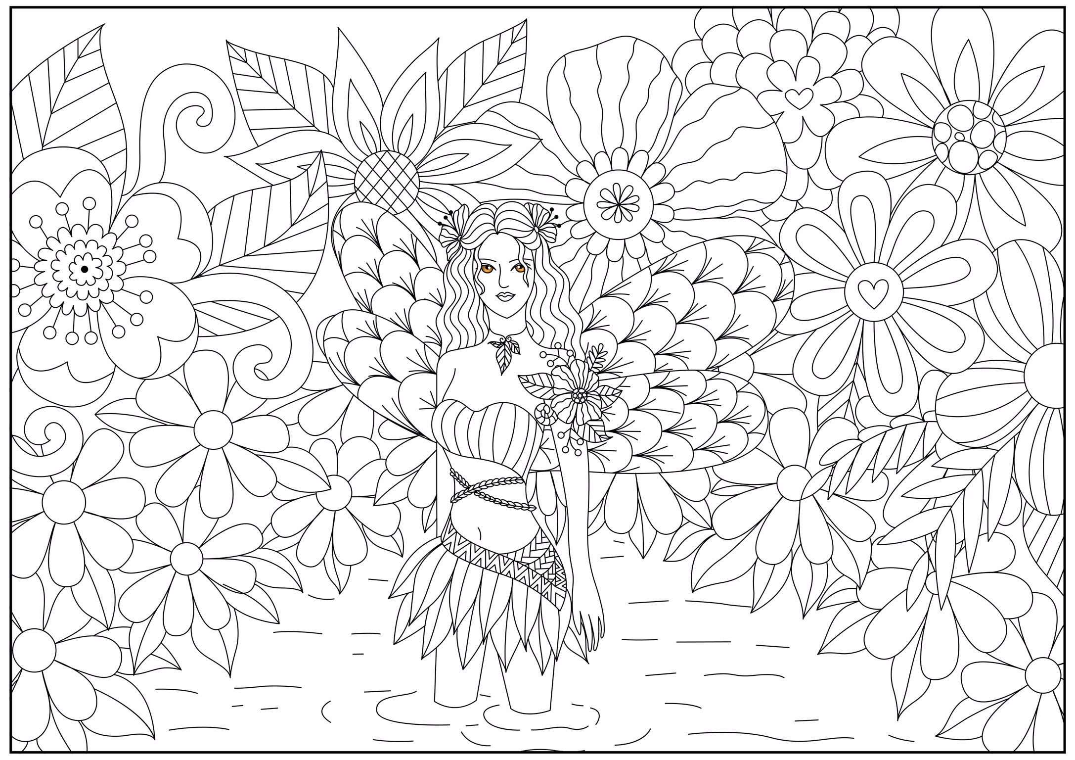 Fairy Design Printable Adult Coloring Page, Magical Fairy Tale ...