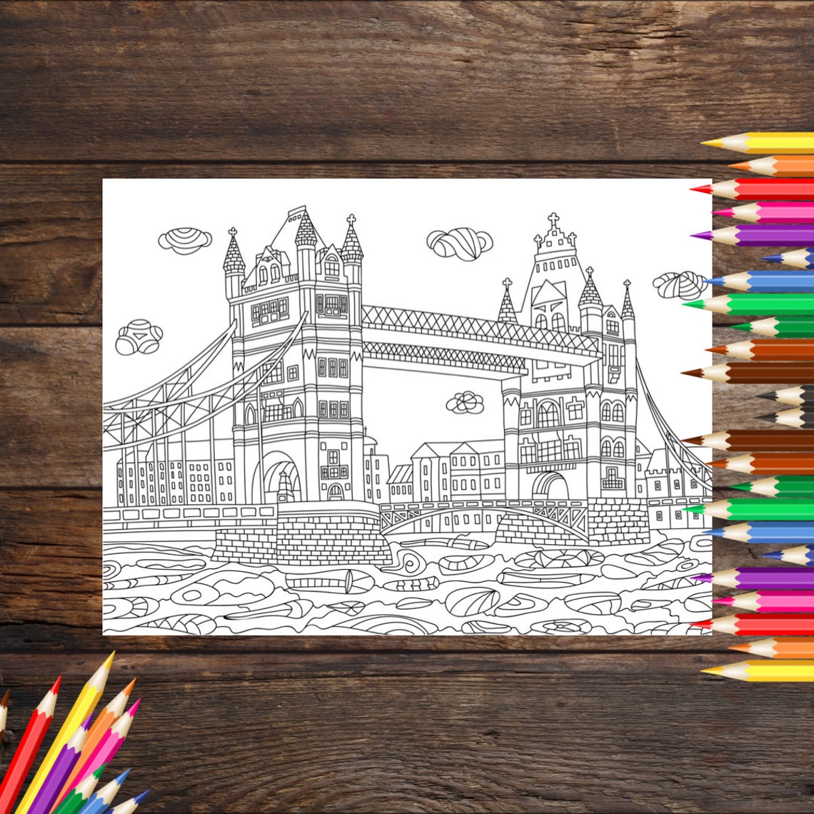 London England Coloring Page, Adult Travel Coloring Book Page ...