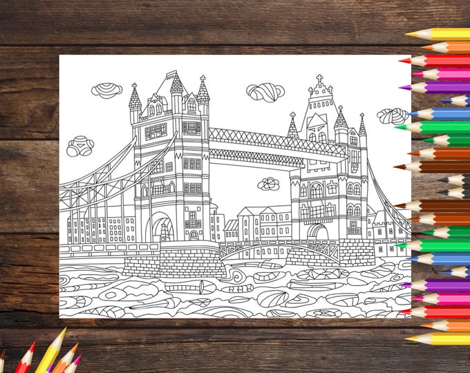 London City Coloring Sheet Printable for Adults & Kids|hand Drawn ...